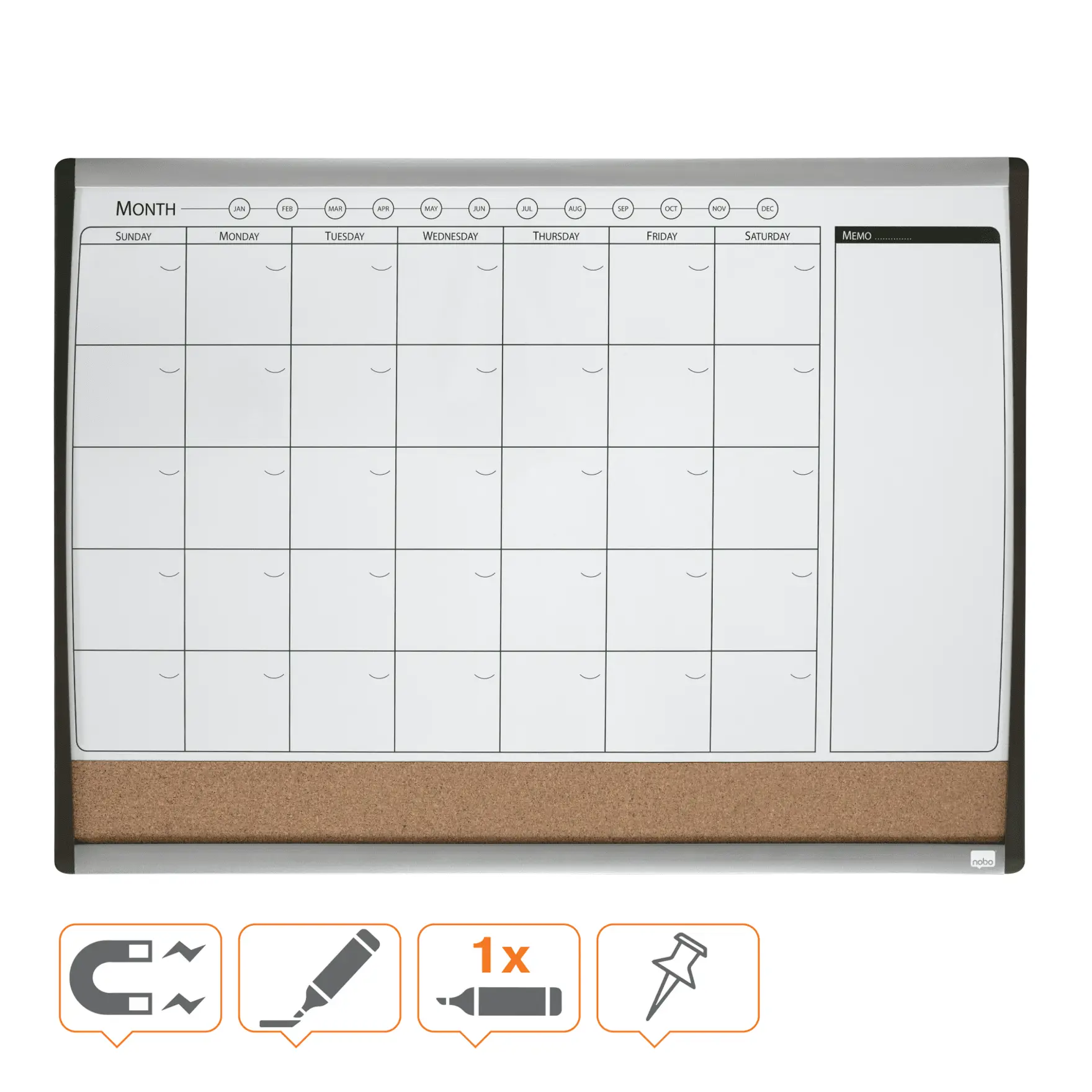 Nobo Small Magnetic Whiteboard Planner with Cork Notice Board 585x430mm ...
